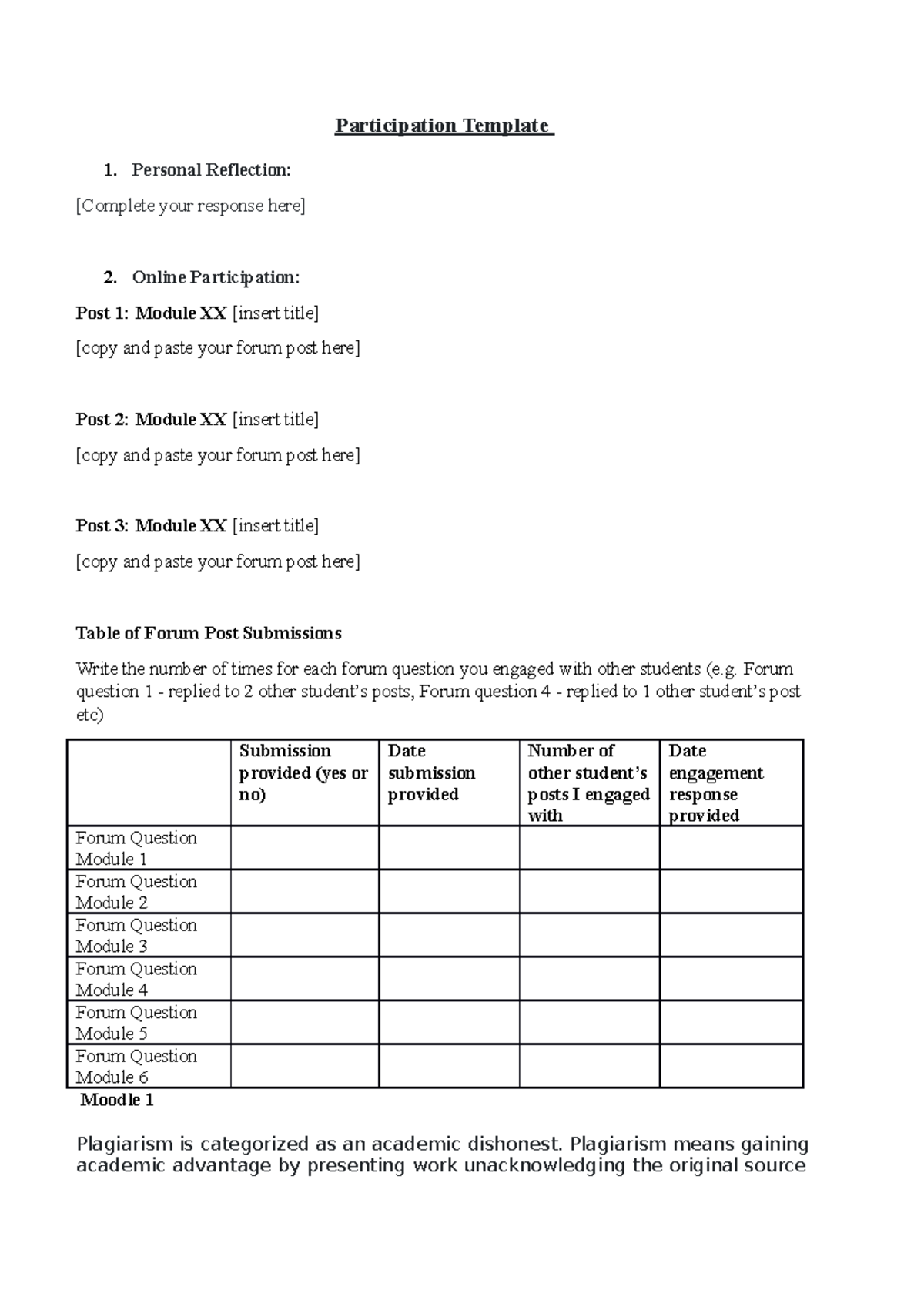 Participation Template and week 1 tutorial answer - Participation ...