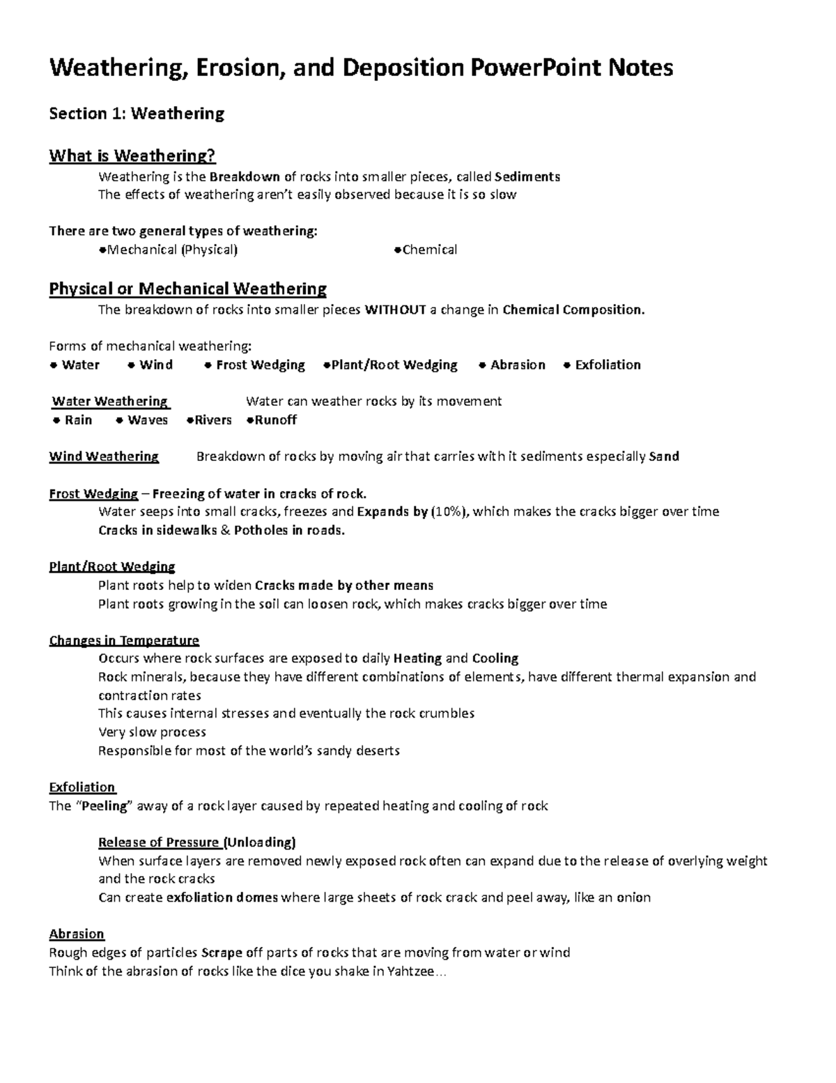 Weathering, Erosion Depostion PPt Fill In Notes 2021 - Weathering ...