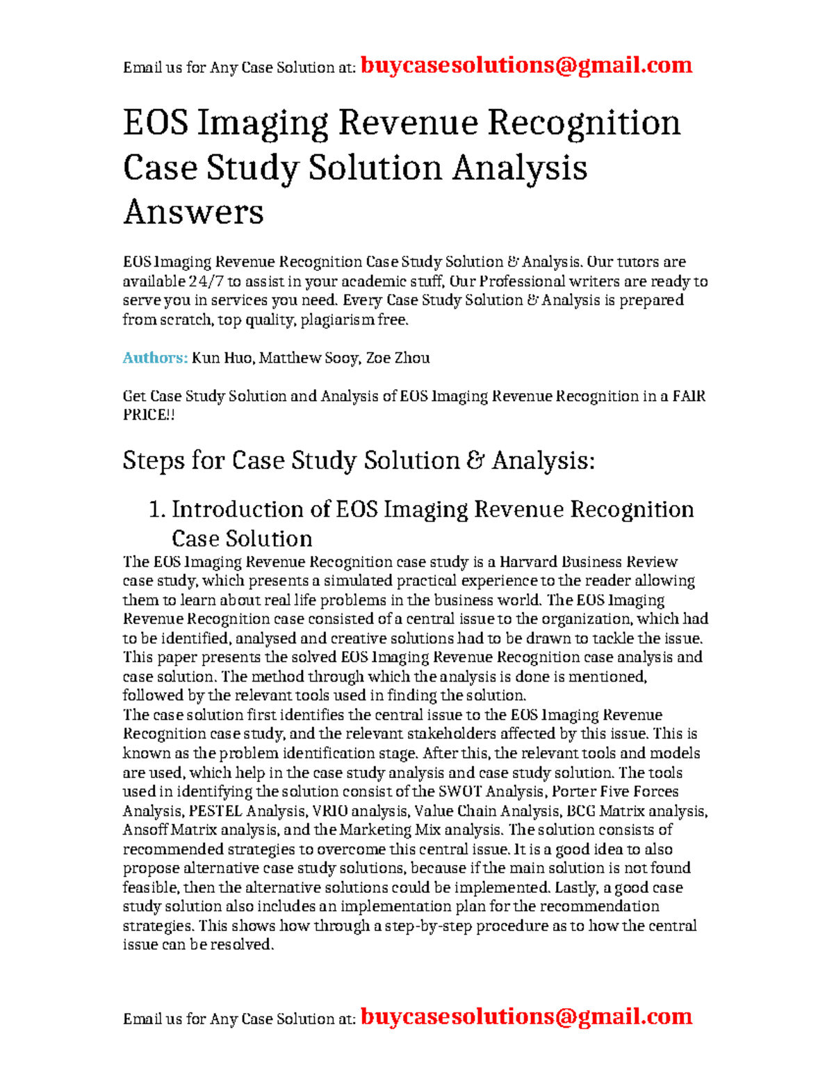Case Solution EOS Imaging Revenue Recognition - EOS Imaging Revenue ...