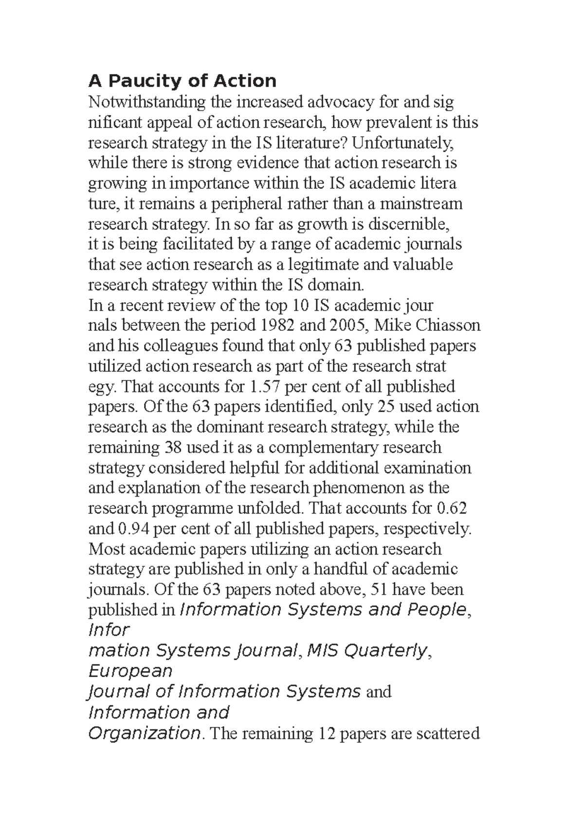 A Paucity of Action - A Paucity of Action Notwithstanding the increased ...