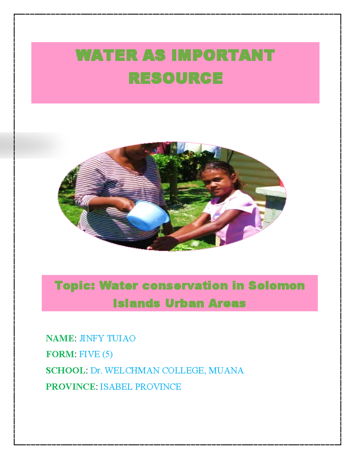 Reserch report (Autosaved) - WATER AS IMPORTANT RESOURCE Topic: Water ...