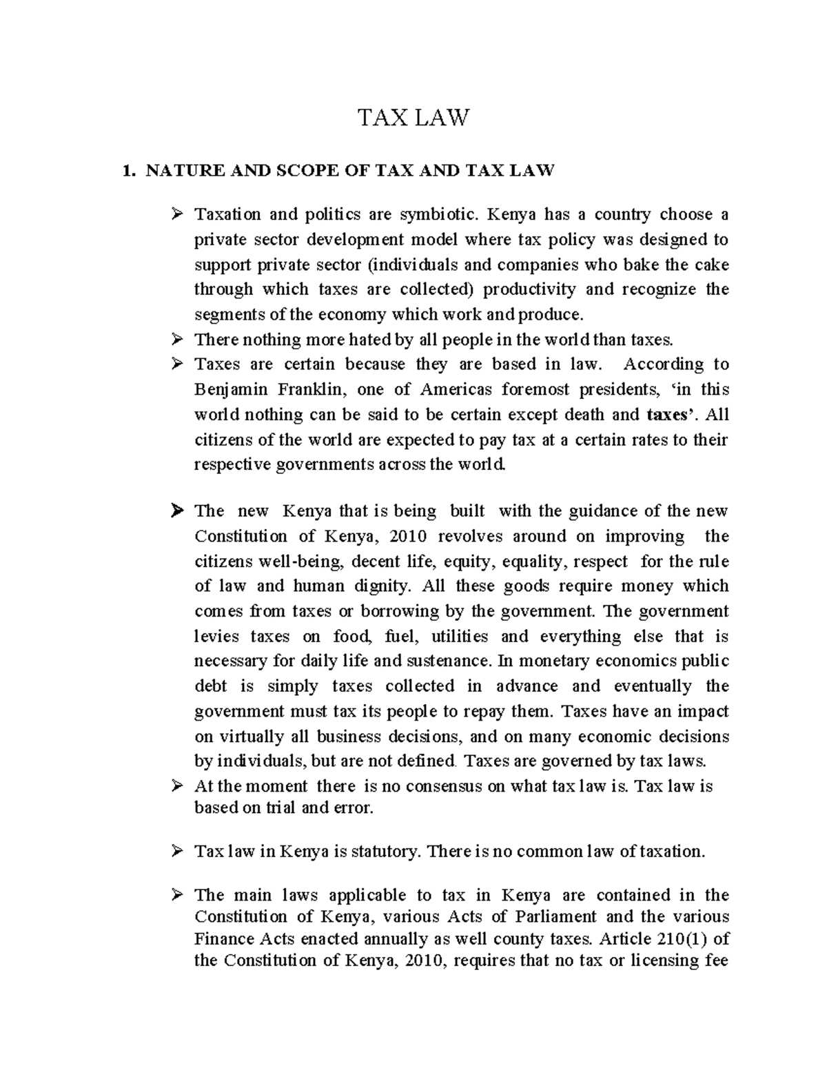 Tax law notes- Part 1- Copy - TAX LAW 1. NATURE AND SCOPE OF TAX AND ...