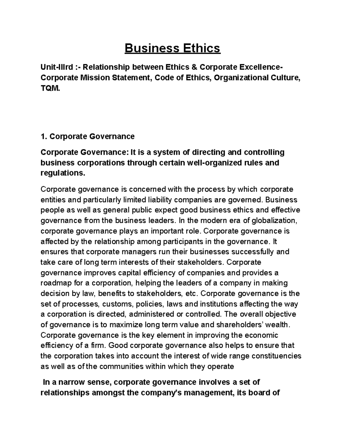 BE-unit3 - Business Law 150 unit 3 notes - Business Ethics Unit-IIIrd ...