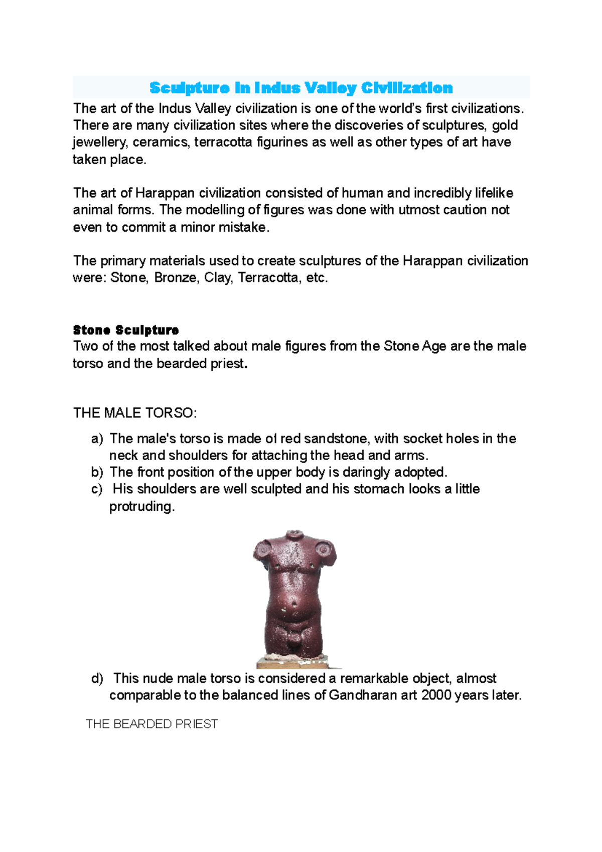 Sculpture in Indus Valley Civilization - There are many civilization ...