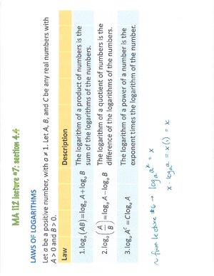 Key lecture #9 - MATH 112 - Studocu