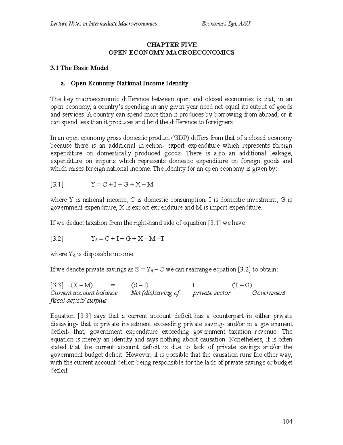 Ch5 openeconomy chapter 5 macro economics - CHAPTER FIVE OPEN ECONOMY ...