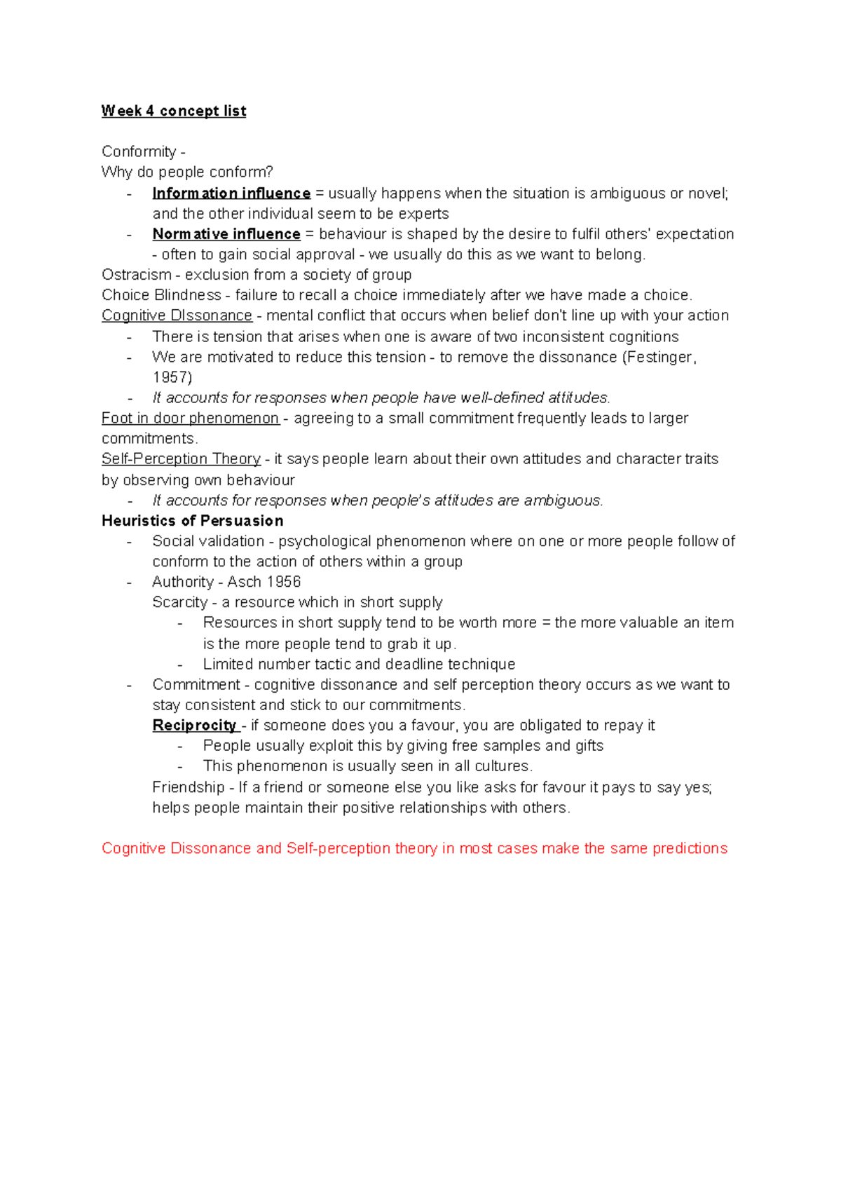 Week 5 concept list - Week 4 concept list Conformity - Why do people ...