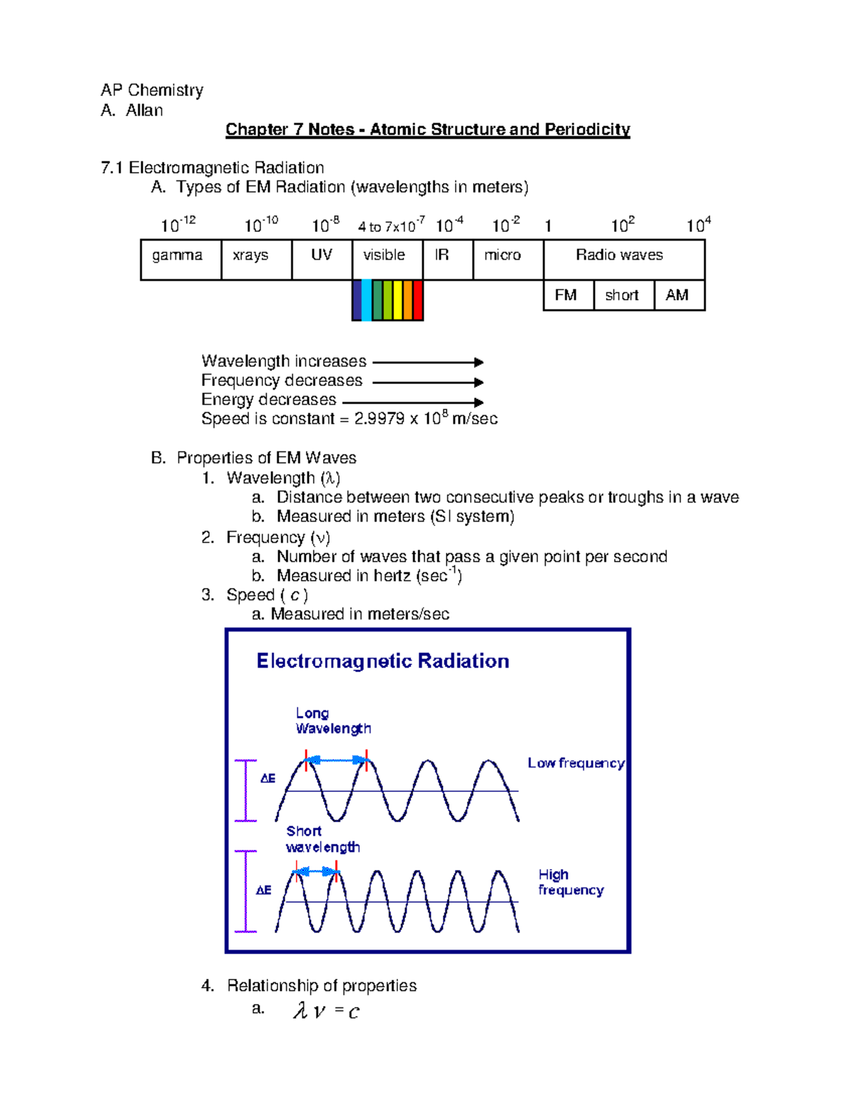 Atomic Structure and Periodicity - AP Chemistry A. Allan Chapter 7 ...