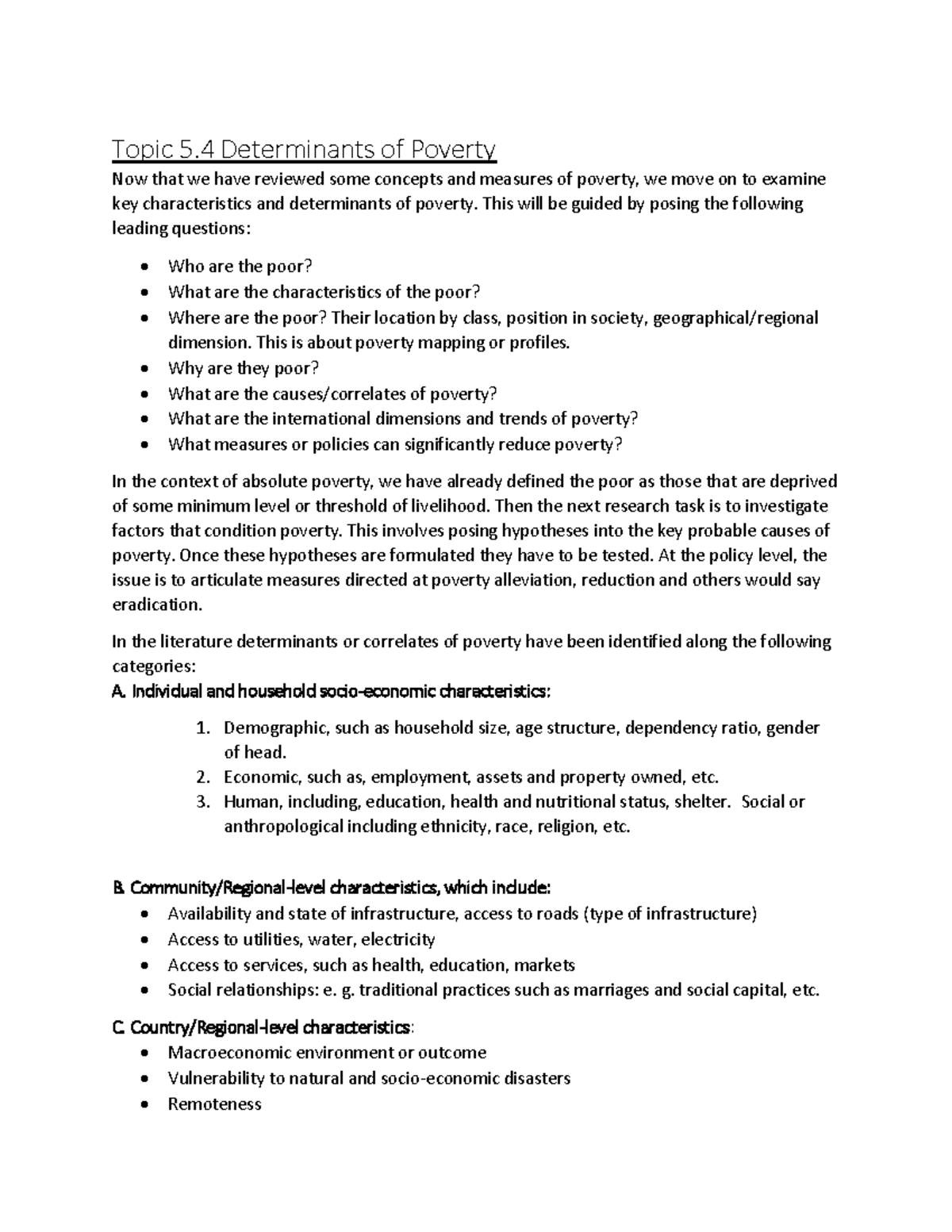 Determinants of Poverty - This will be guided by posing the following ...