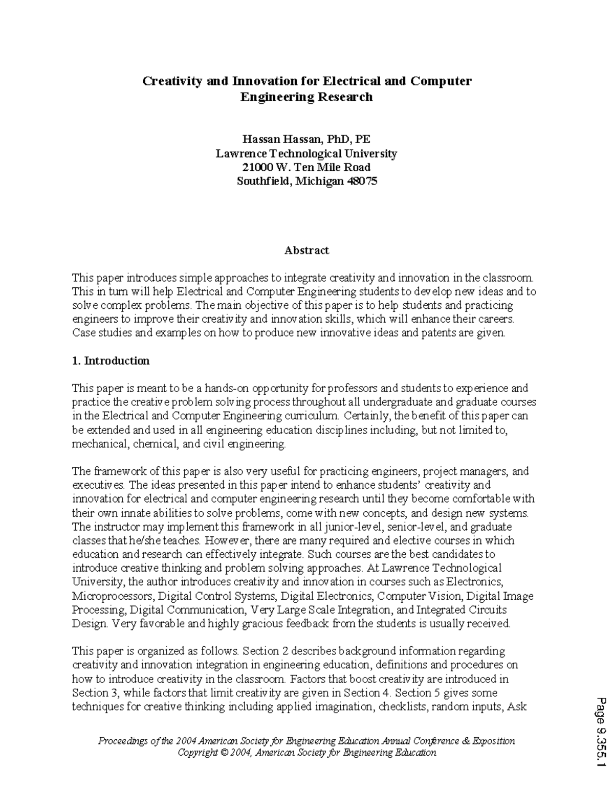 Creativity and innovation for electrical and computer engineering ...