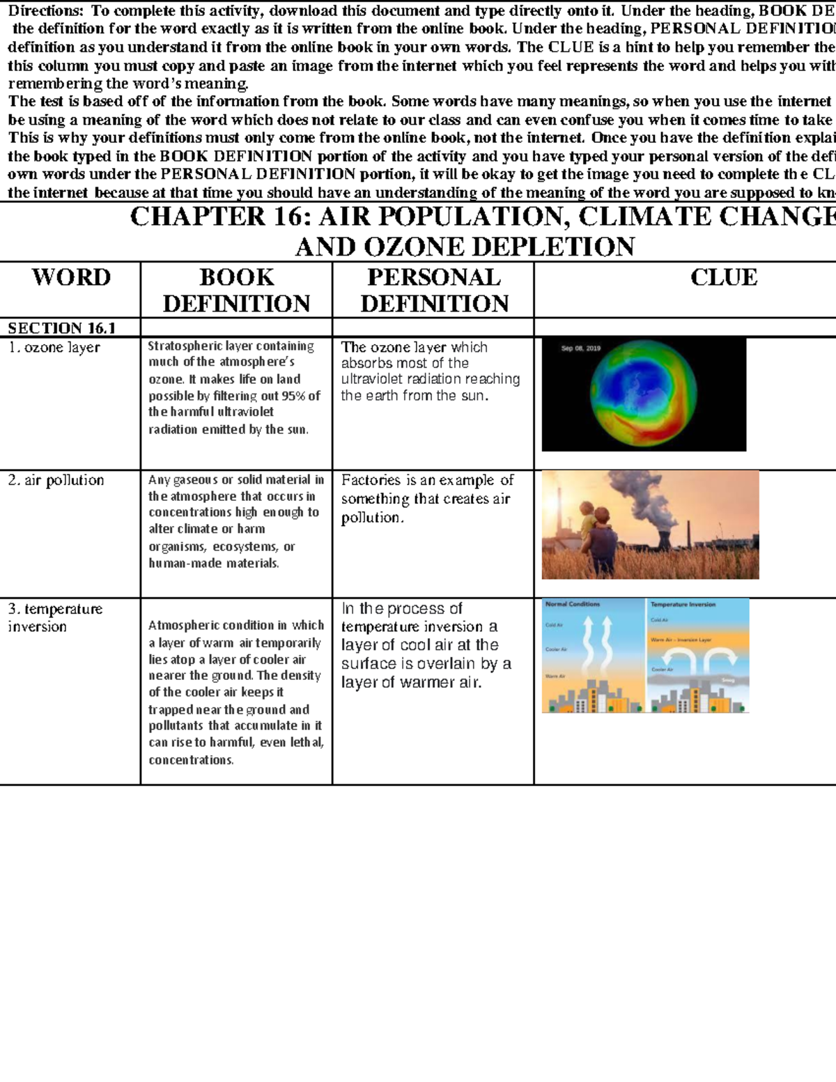 Environmental science 8 VIS chart - Directions: To complete this ...