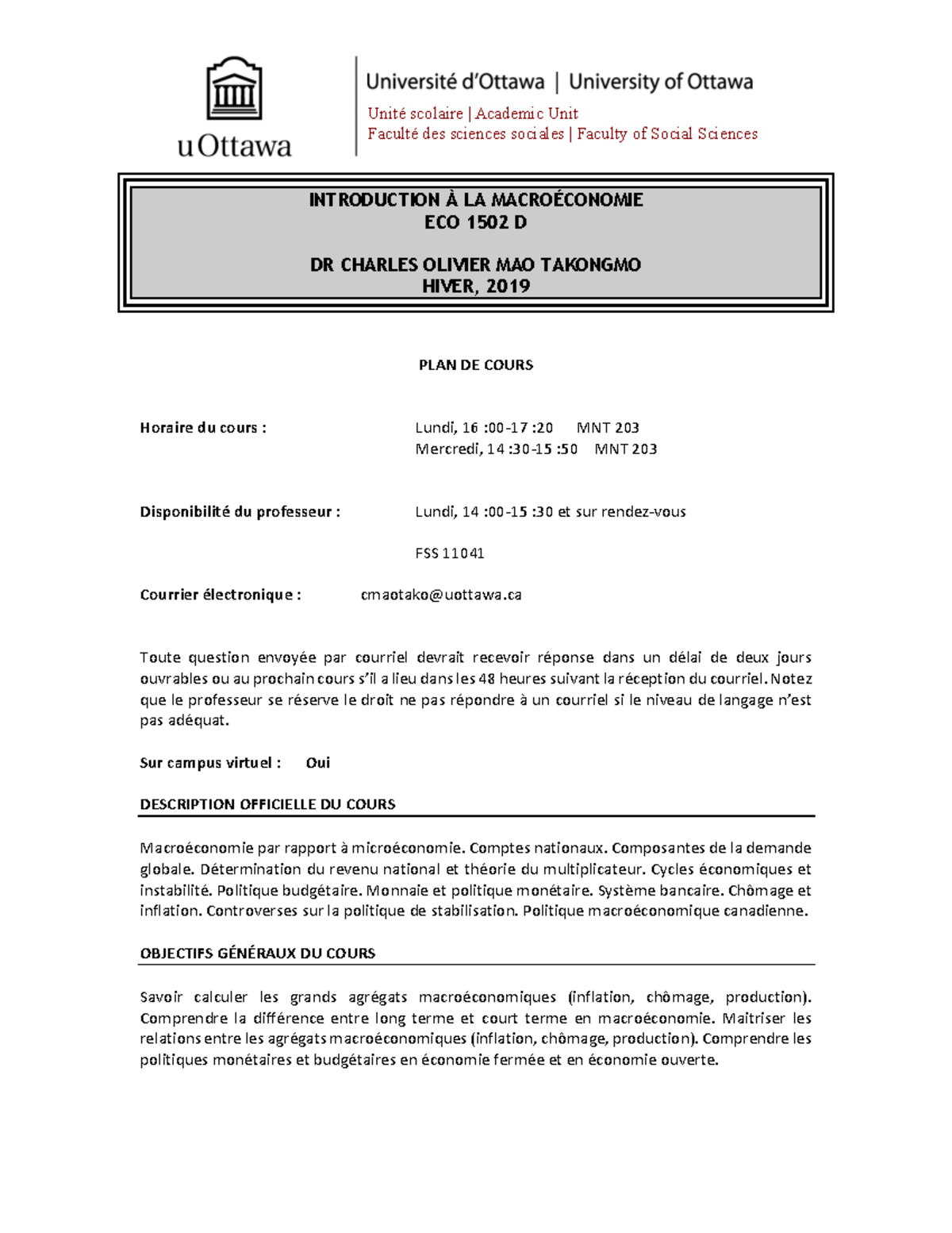 ECO1502 - Course syllabus - Warning: TT: undefined function: 32 Warning: TT: undefined function ...