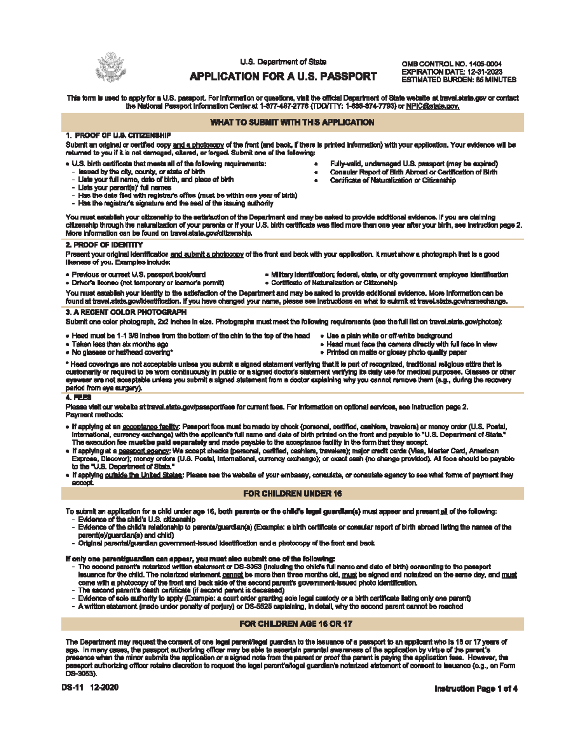 Ds11 - practice materials - U. Department of State APPLICATION FOR A U ...