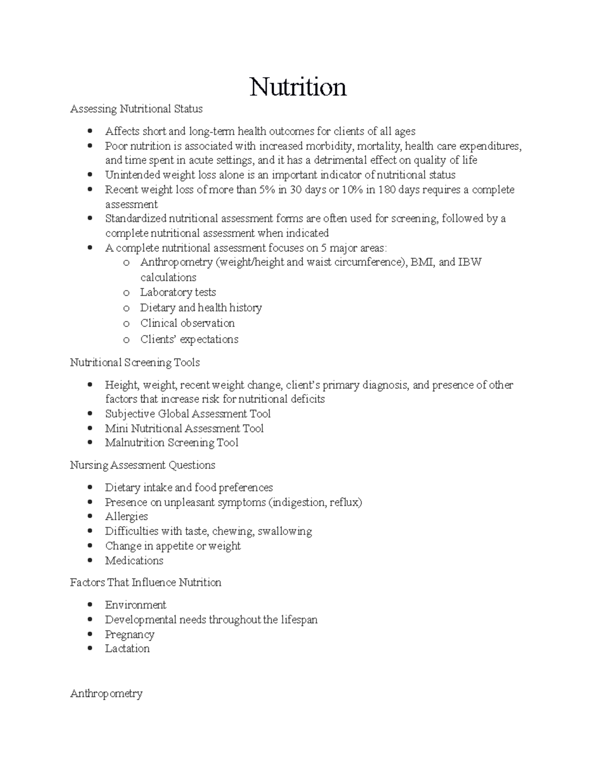 Nutrition - Nutrition Assessing Nutritional Status Affects short and ...