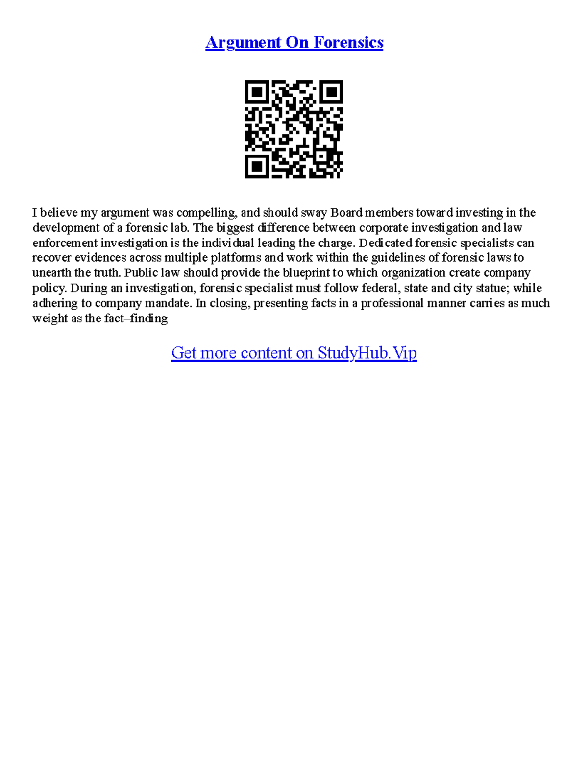 Argumentative Essays Samples - Argument On Forensics I believe my ...