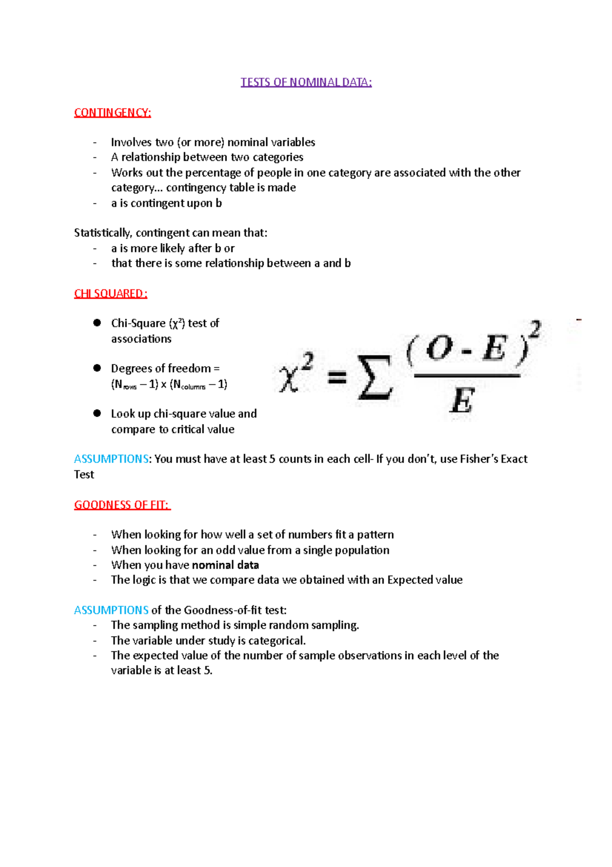 CHI- Tests OF Nominal DATA - TESTS OF NOMINAL DATA: CONTINGENCY ...