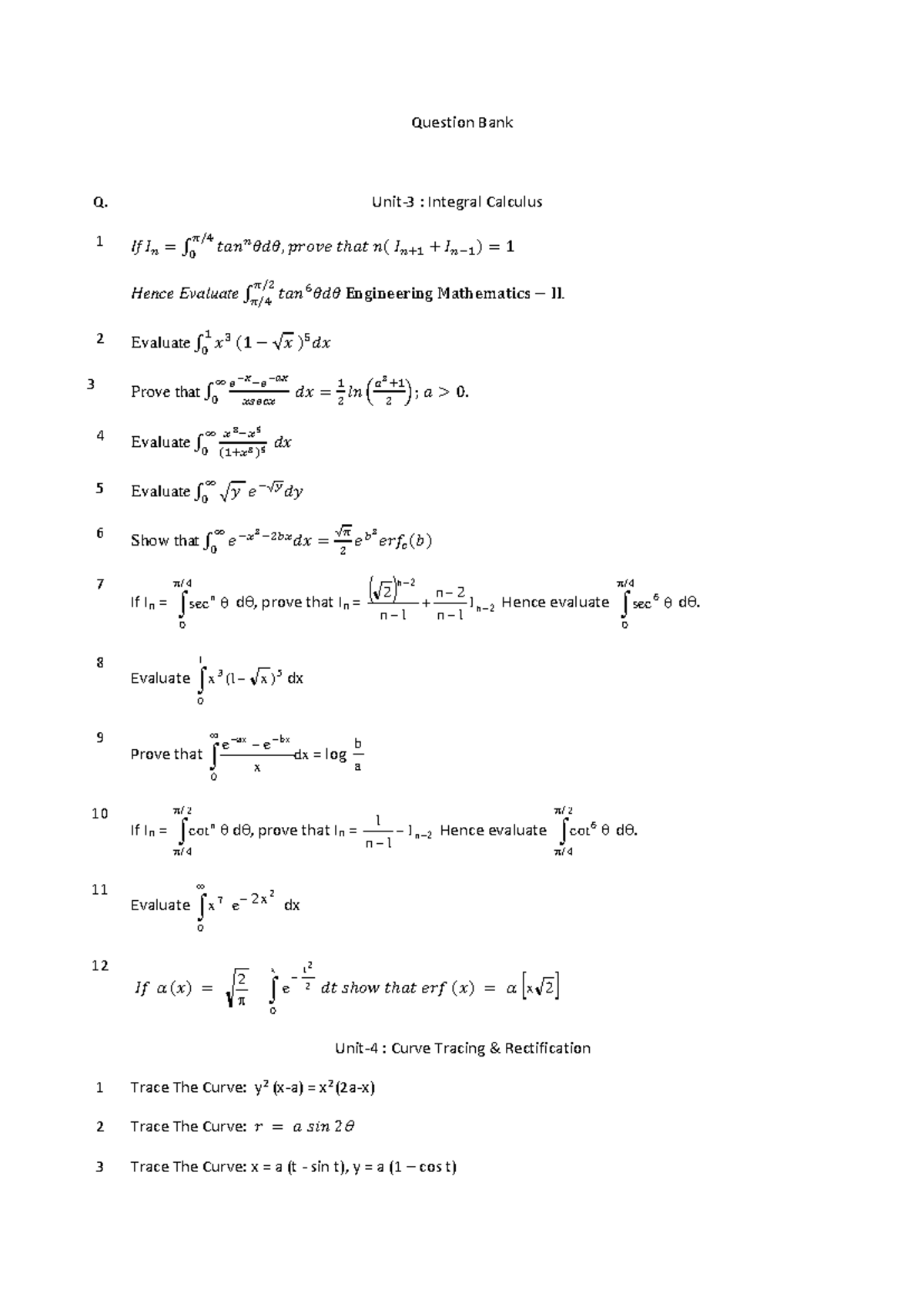 M2 Question Bank - Solved papers - Question Bank Q. Unit- 3 : Integral ...