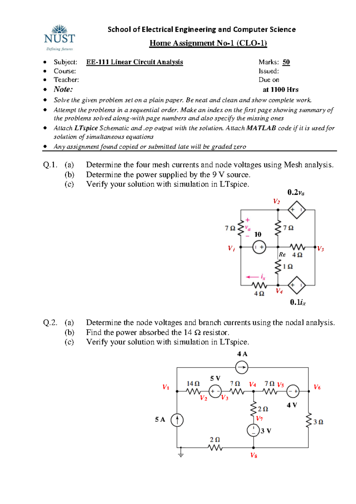LCA Home Assgn 2 - School of Electrical Engineering and Computer Science Home Assignment No-1 ...