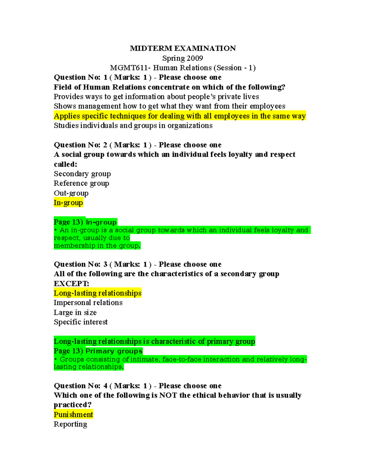 HRM611 Midterm Paper 1 by Afshan - MIDTERM EXAMINATION Spring 2009 ...