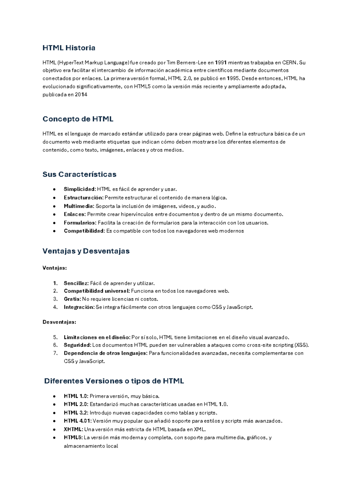 HTML - Resumen Tecnologia y servicios del internet - HTML Historia HTML (HyperText Markup ...