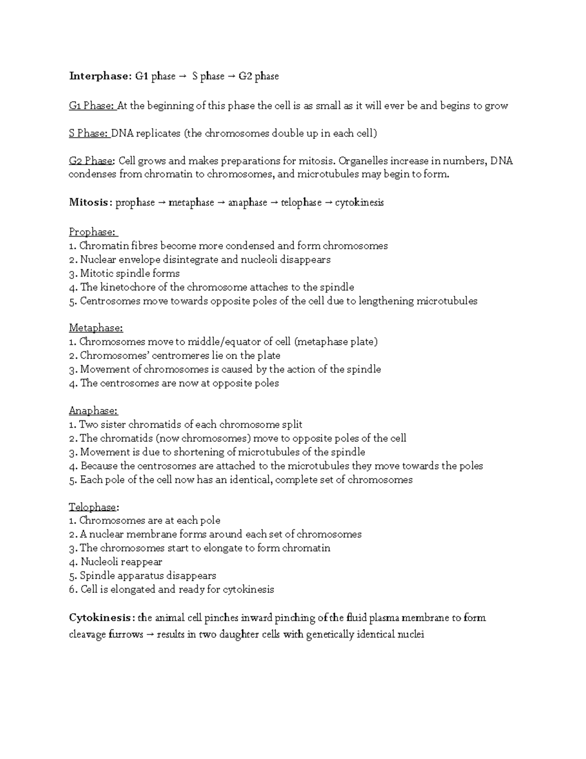 1.6 Cell Division - Study Guide - Interphase: G1 phase → S phase → G2 ...