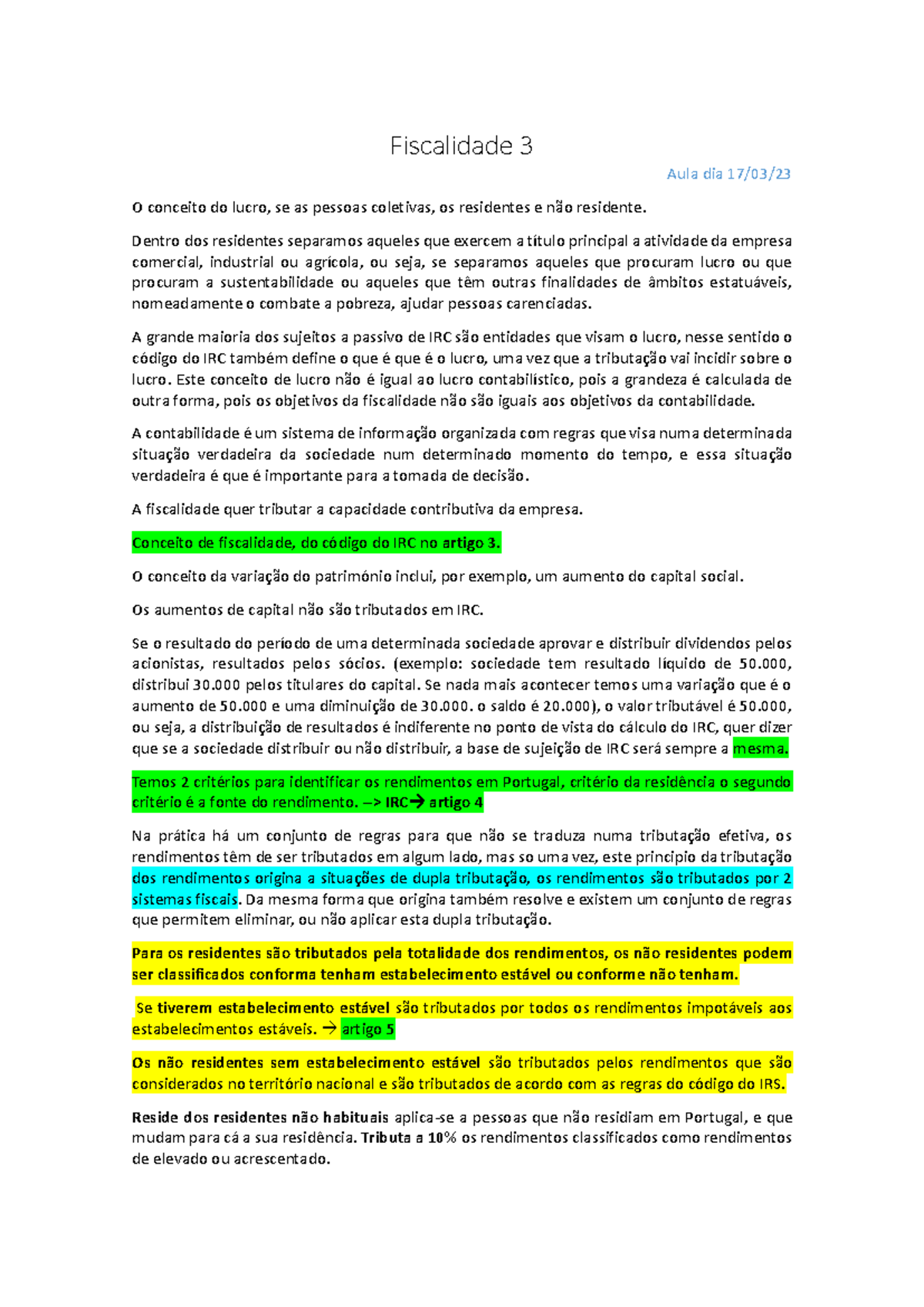Resumos de Fiscalidade 3 aula eli - Fiscalidade 3 Aula dia 17/03/ O ...