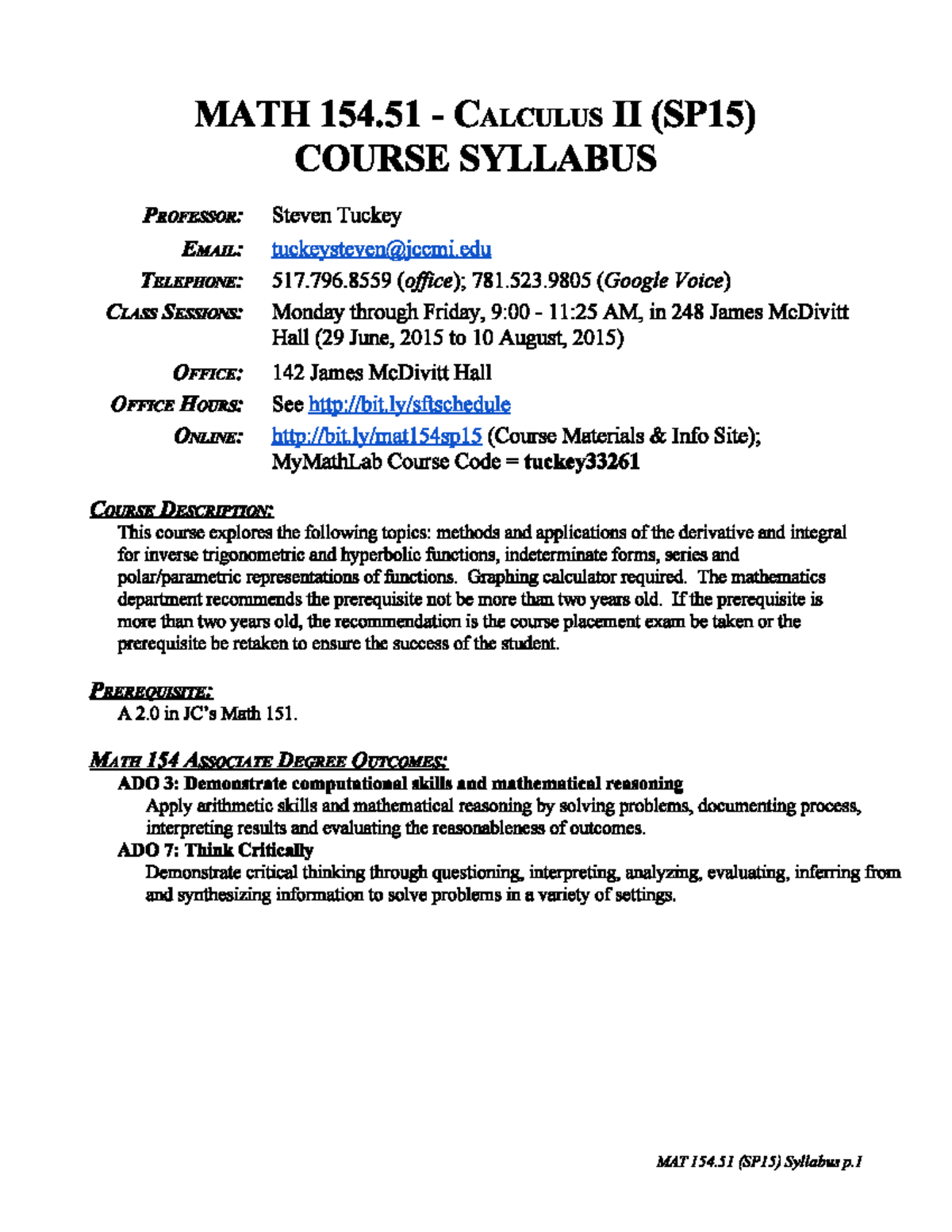 MAT 154.51 (SP15) Course Syllabus - MAT-154 - Studocu