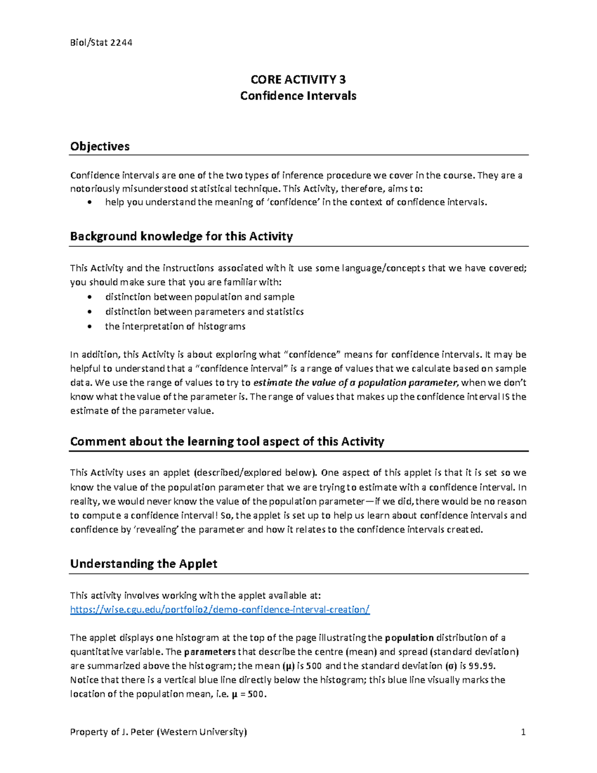 Activity - CORE 3 - Confidence Intervals - CORE ACTIVITY 3 Confidence ...