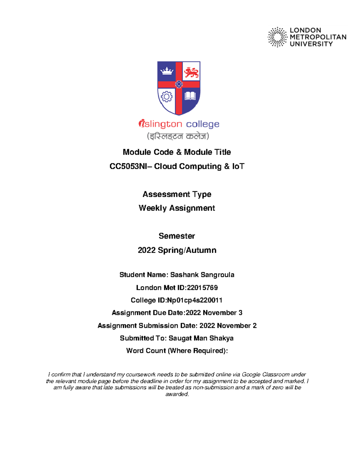 Ciot cloud computing - Module Code & Module Title CC5053NI– Cloud Computing & IoT Assessment ...