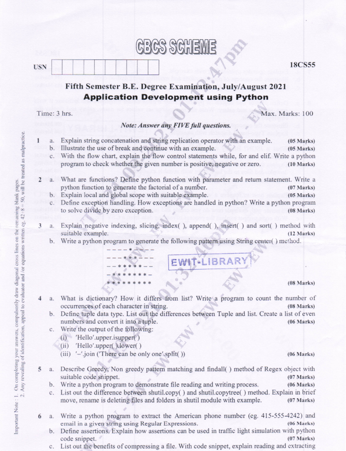 18CS55 July.Aug 2021 Application development using Python - Bachelor of ...