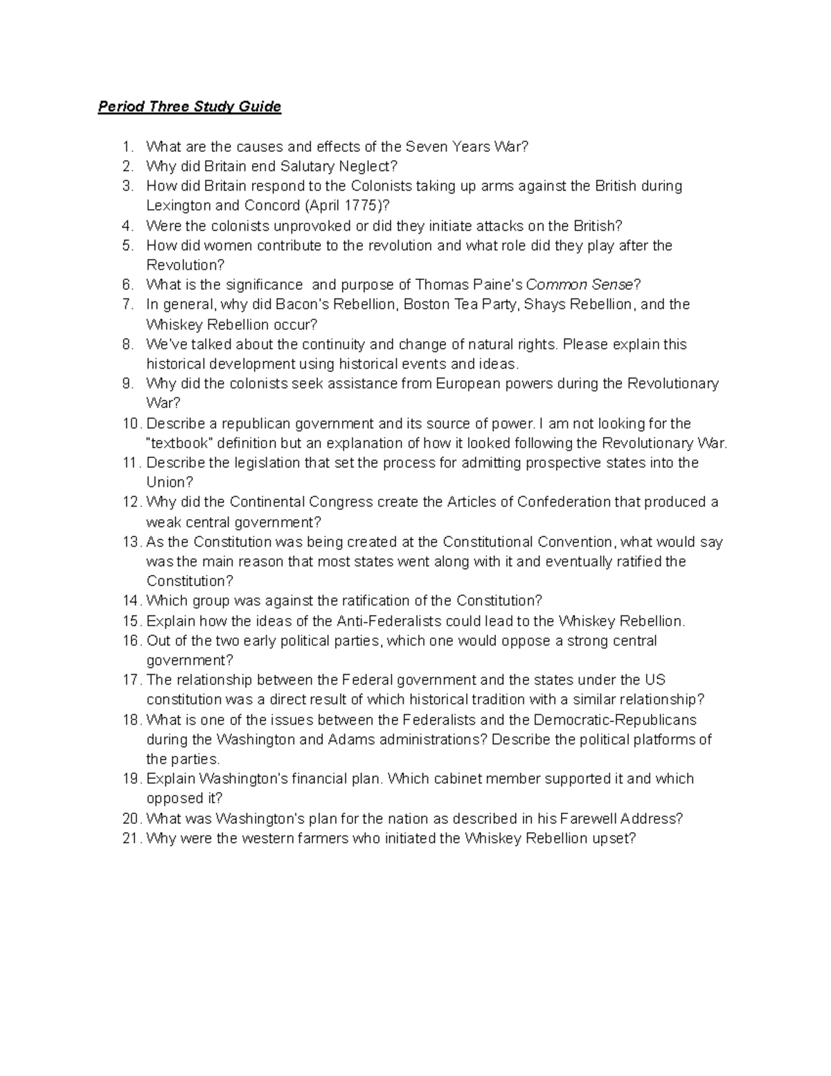 Period Three Study Guide - Period Three Study Guide What are the causes ...