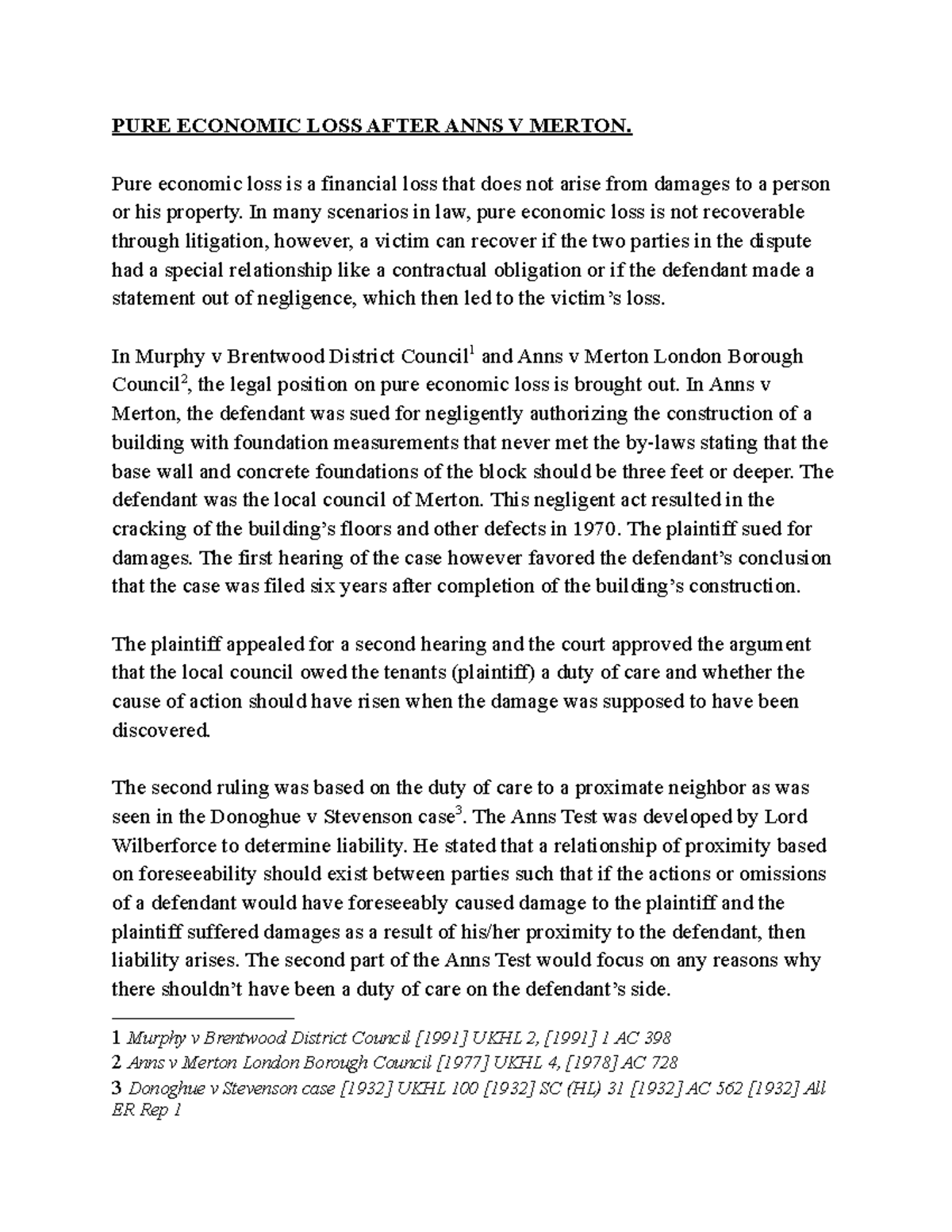 Pure Economic Loss after Anns v Merton Case - PURE ECONOMIC LOSS AFTER ...