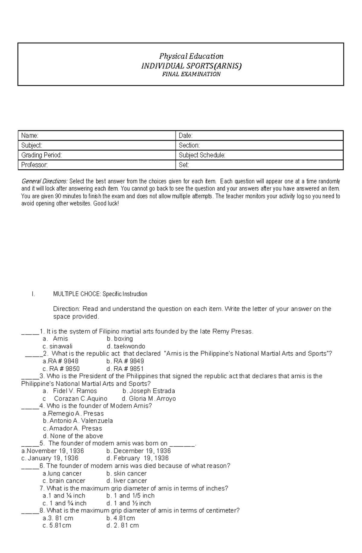 Ruffa May Sanchez - PUP- Final Exam - Physical Education INDIVIDUAL ...