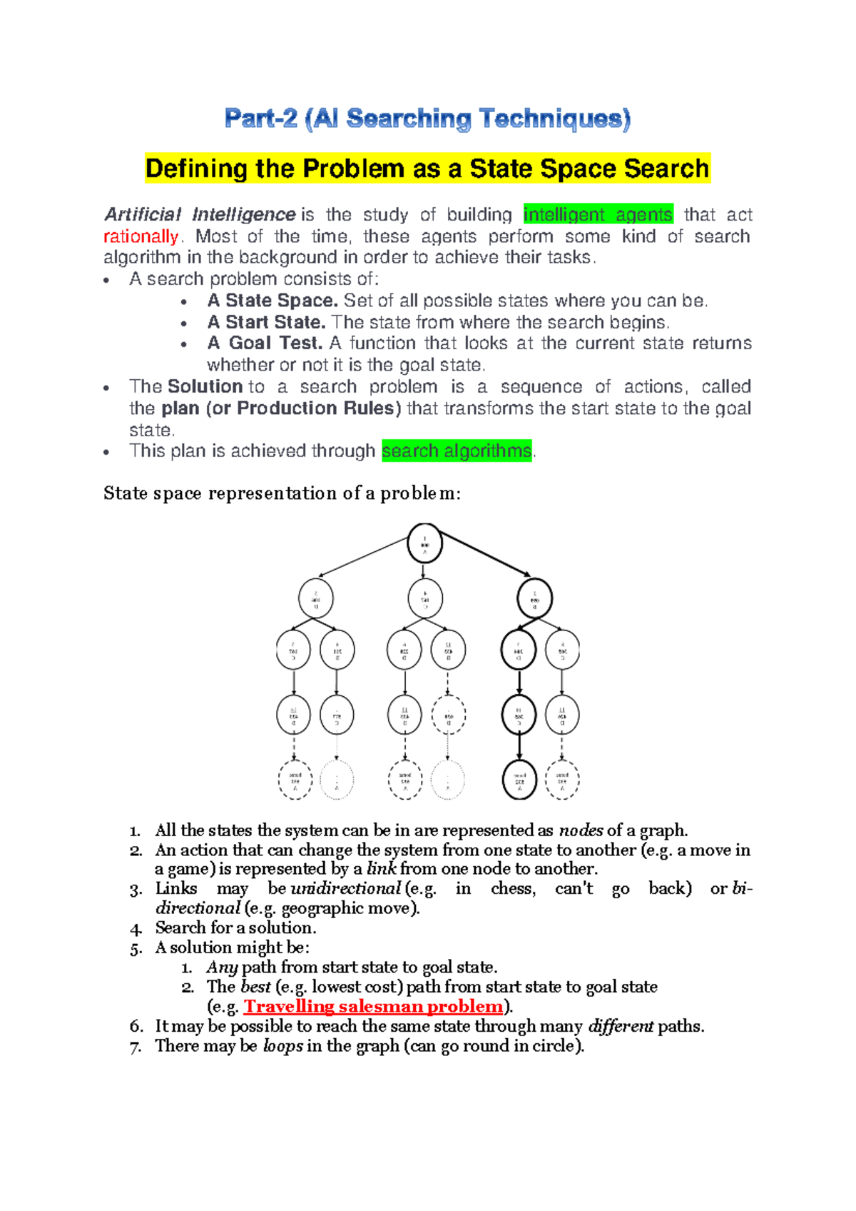1. Problems, Problem Spaces, and Search - Defining the Problem as a ...