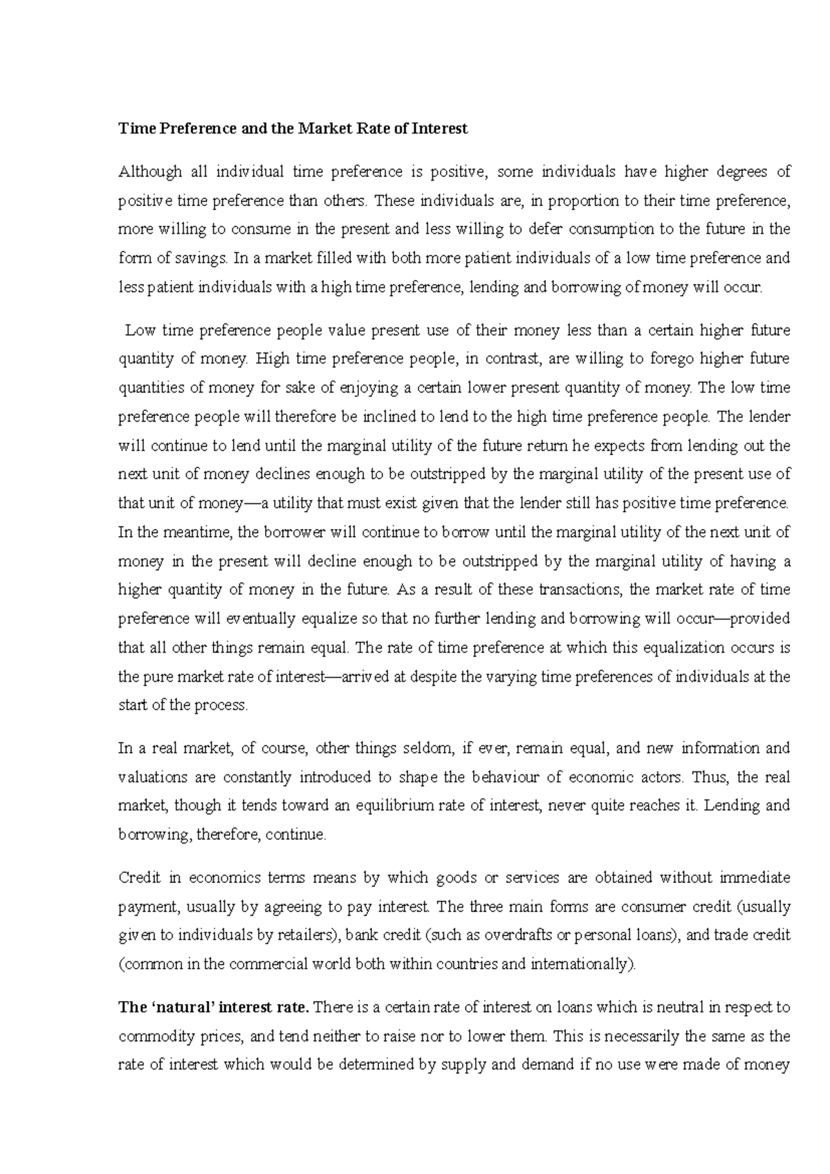 Economics lecture notes 8 - Time Preference and the Market Rate of ...