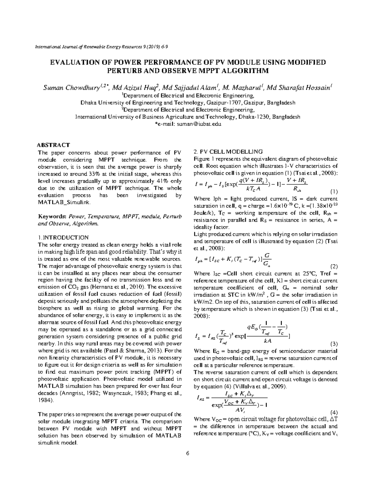 Evaluation Of Power Performance Of Pv Module Using Modified Perturb And Observe Mppt Algorithm