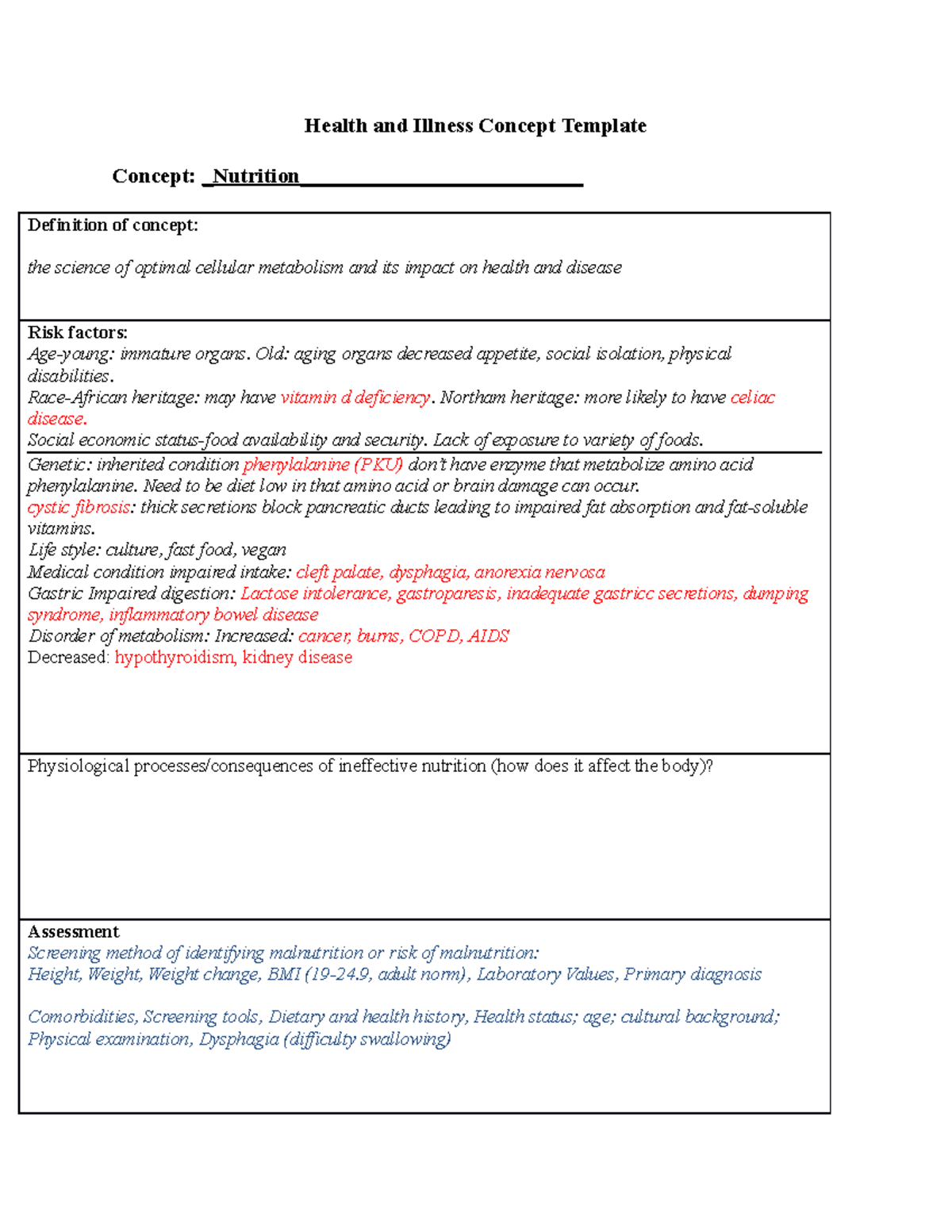 Health and Illness, Nutrition - Health and Illness Concept Template ...