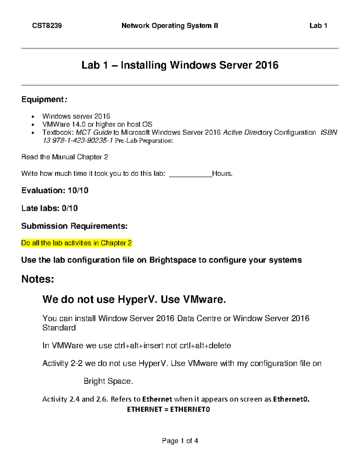 Lab1 Installing Window Server 2016 - Lab 1 – Installing Windows Server ...