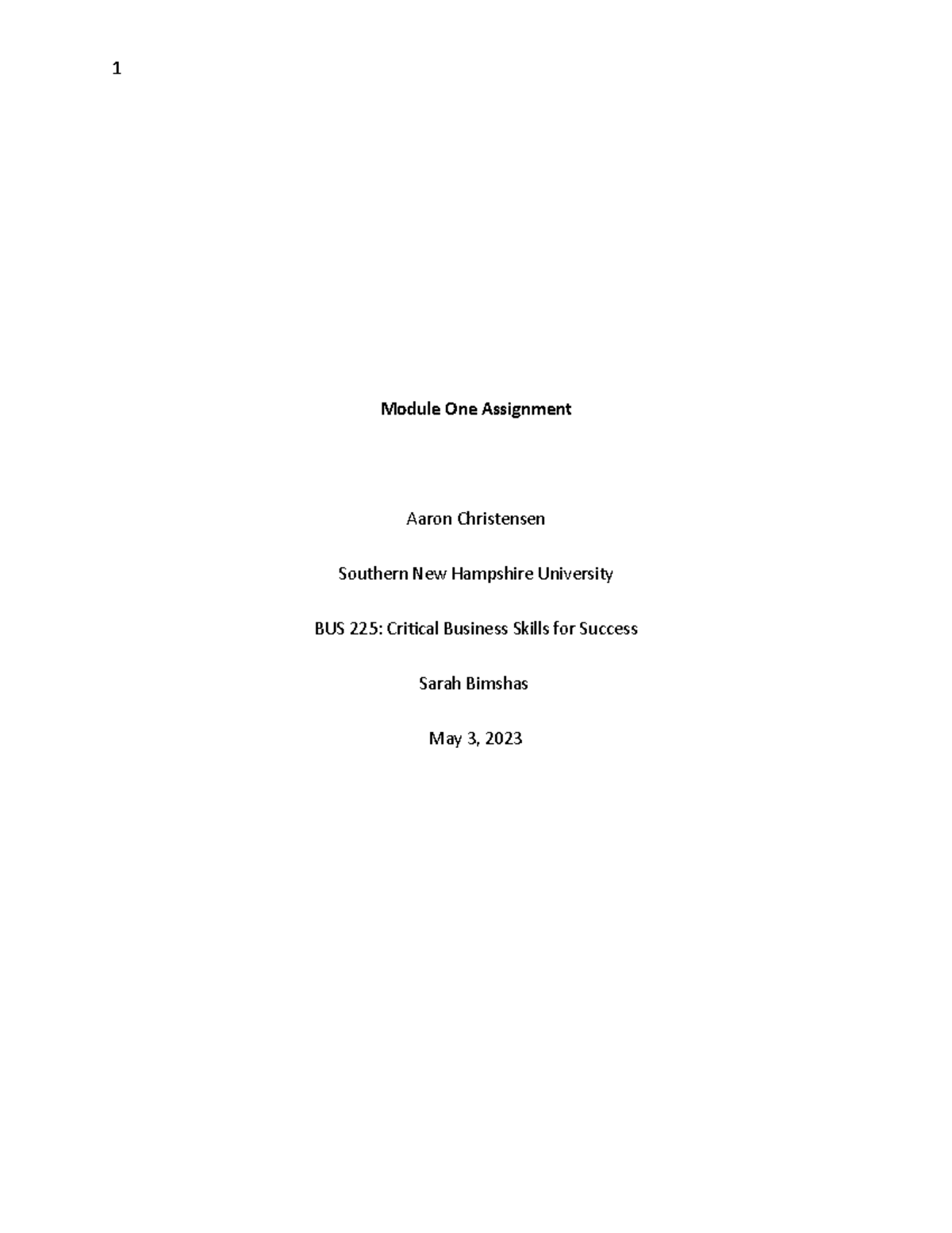 BUS225 Module One Assignment - Module One Assignment Aaron Christensen ...