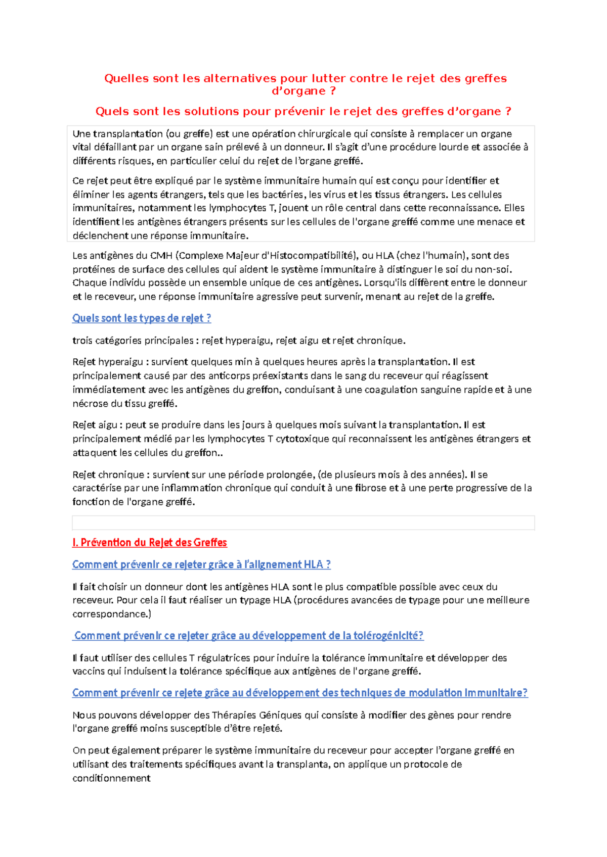 Quelles sont les alternatives pour lutter contre le rejet des greffes d ...