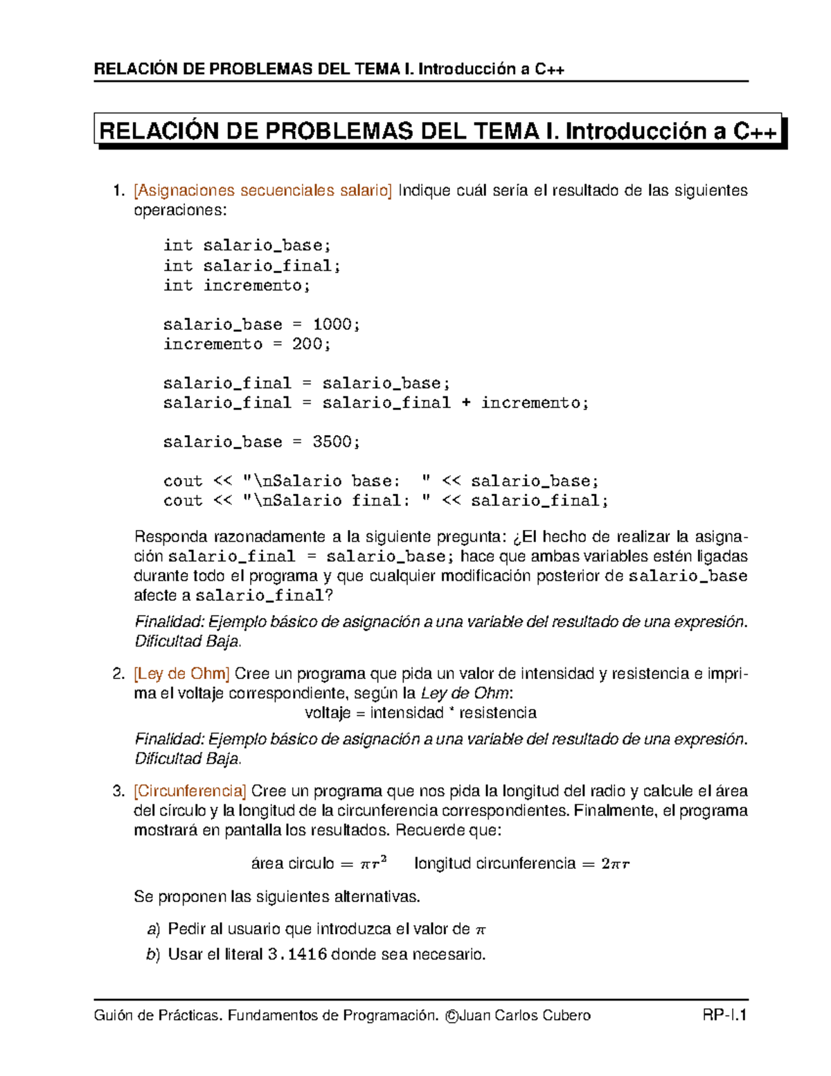 Relacion Ejercicios Tema1 - Fundamentos de programación - UGR - Studocu