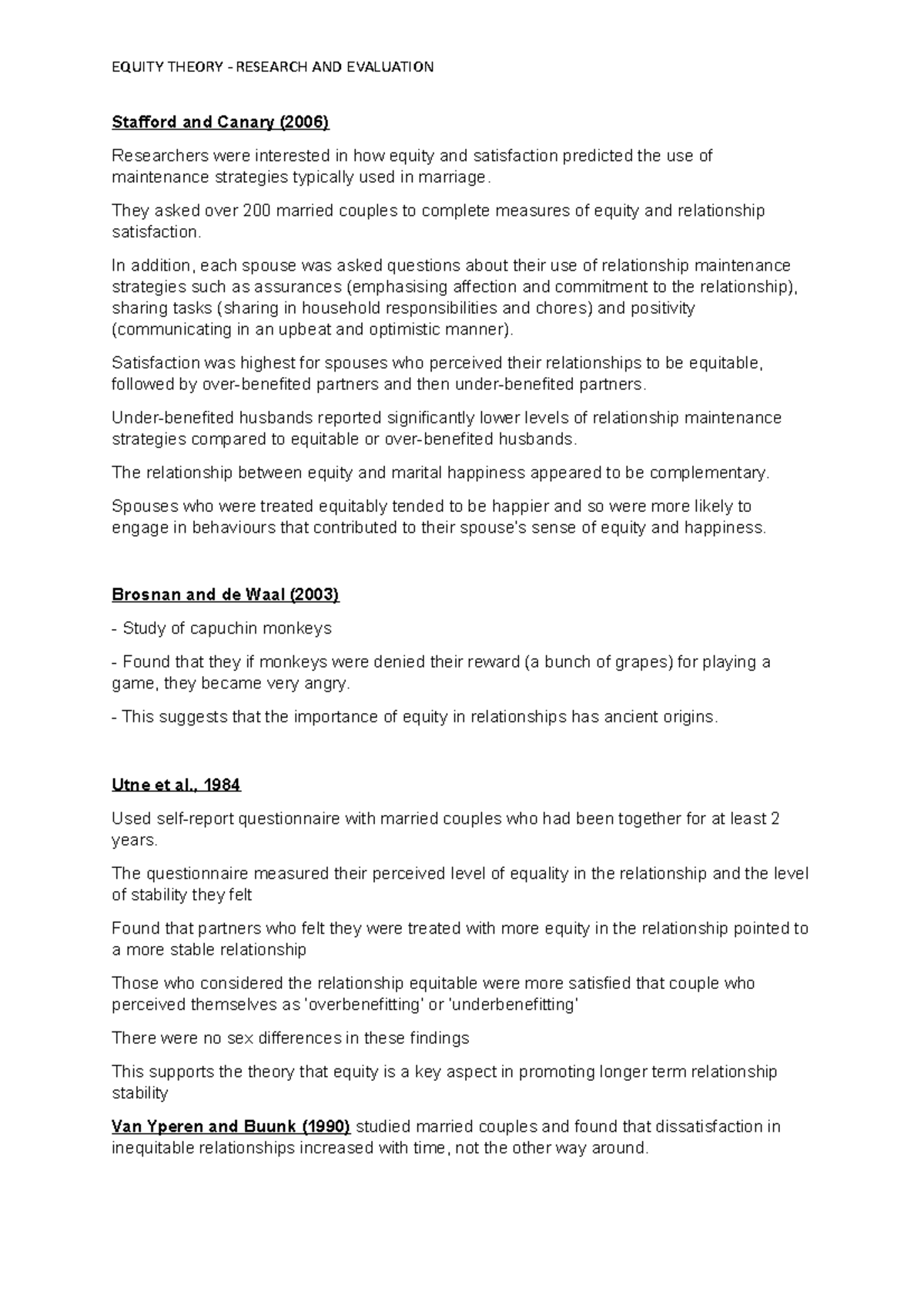 Equity theory research - EQUITY THEORY - RESEARCH AND EVALUATION ...