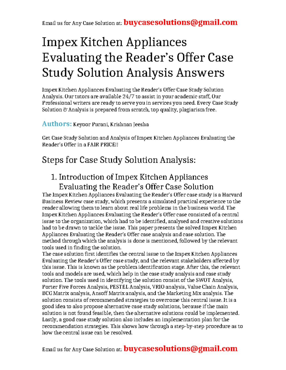 Case Solution Impex Kitchen Appliances Evaluating the Reader's Offer ...