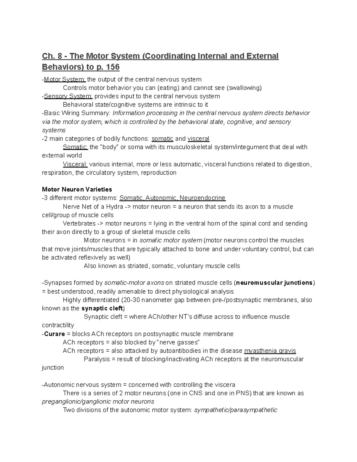 BISC 424 Q5 - BISC 424 Q5 - Ch. 8 - The Motor System (Coordinating ...