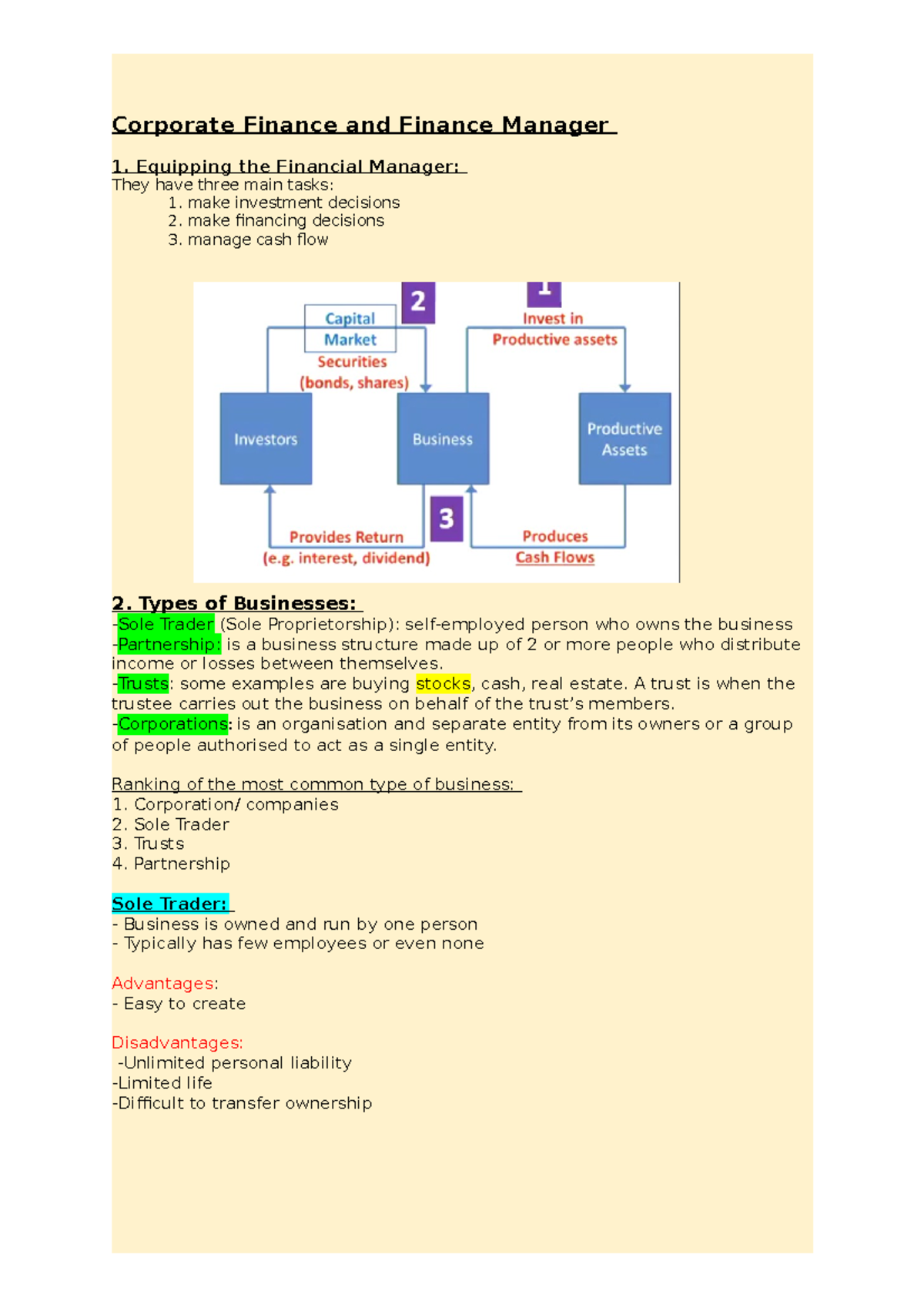 Intro to Finance Chap1 - Lecture notes 1 - Corporate Finance and ...
