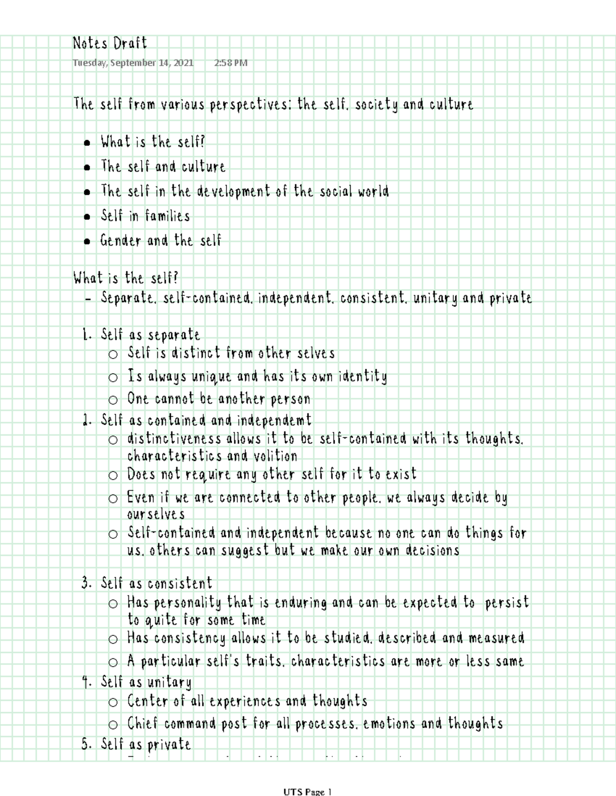 UTS MOD 2 Notes - The self from various perspectives: the self, society ...