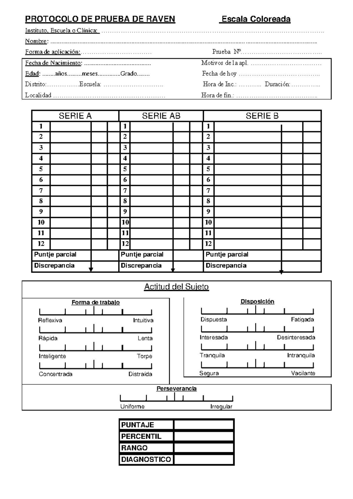 Protocolo-Raven-Escala-Coloreada - PROTOCOLO DE PRUEBA DE RAVEN Escala Coloreada Instituto ...