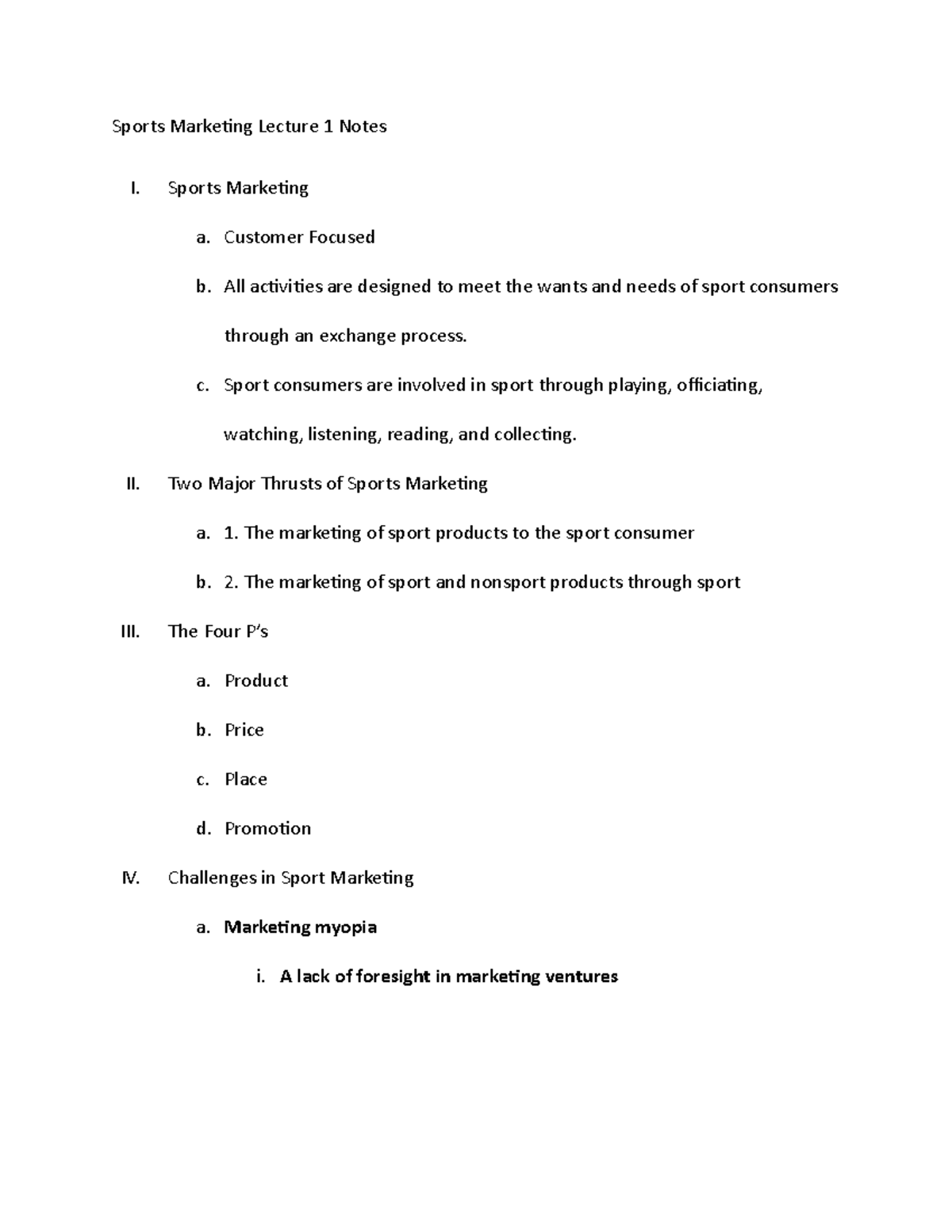 Sportsmkt-lecture 1 - Lecture notes 1 - Sports Marketing Lecture 1 ...
