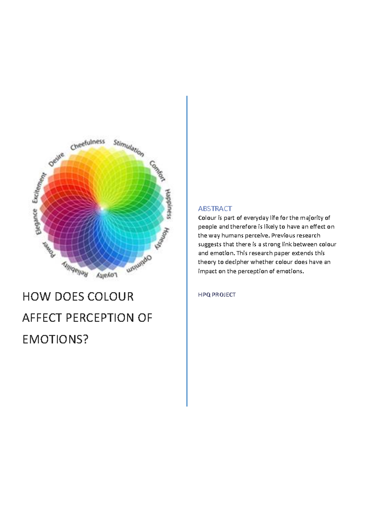 How does colour affect perception of emotions draft essay - HOW DOES ...