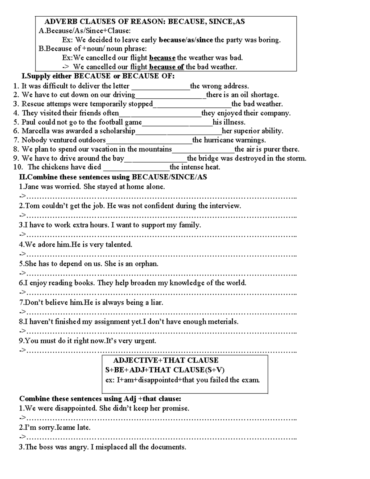 Adverb Clauses OF Reason - ADVERB CLAUSES OF REASON: BECAUSE, SINCE,AS ...